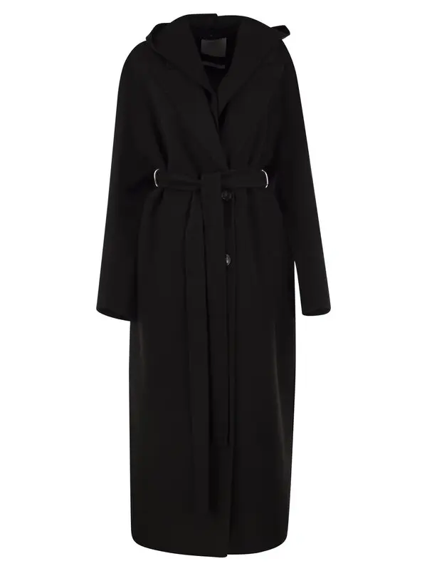 Sportmax Spxolmo Pure Virgin Wool Hooded Coat - Black