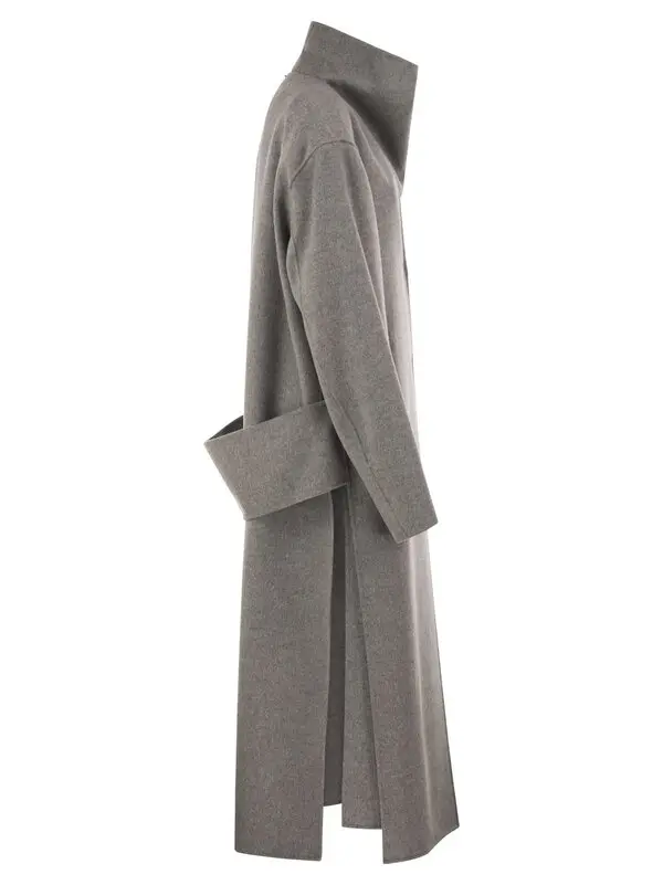 Sportmax Spsassenso Long Virgin Wool Coat With High Neck - Gray