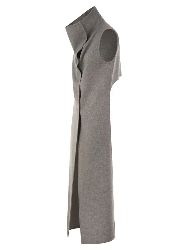 Sportmax Spsassenso Long Virgin Wool Coat With High Neck - Gray