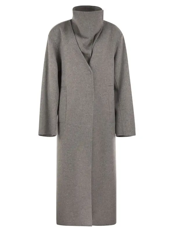 Sportmax Spsassenso Long Virgin Wool Coat With High Neck - Gray