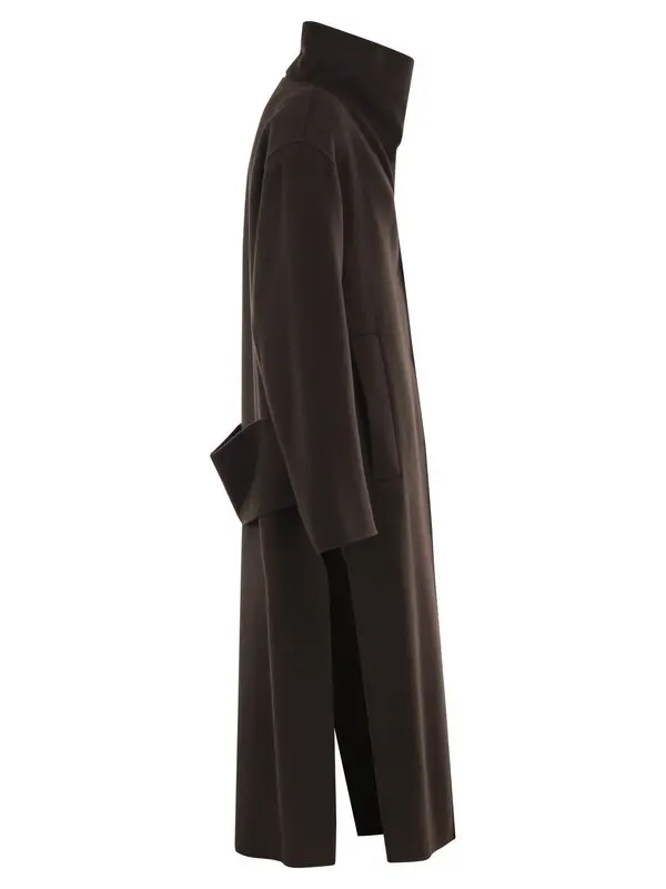 Sportmax Spsassenso Long Virgin Wool Coat With High Neck - Brown
