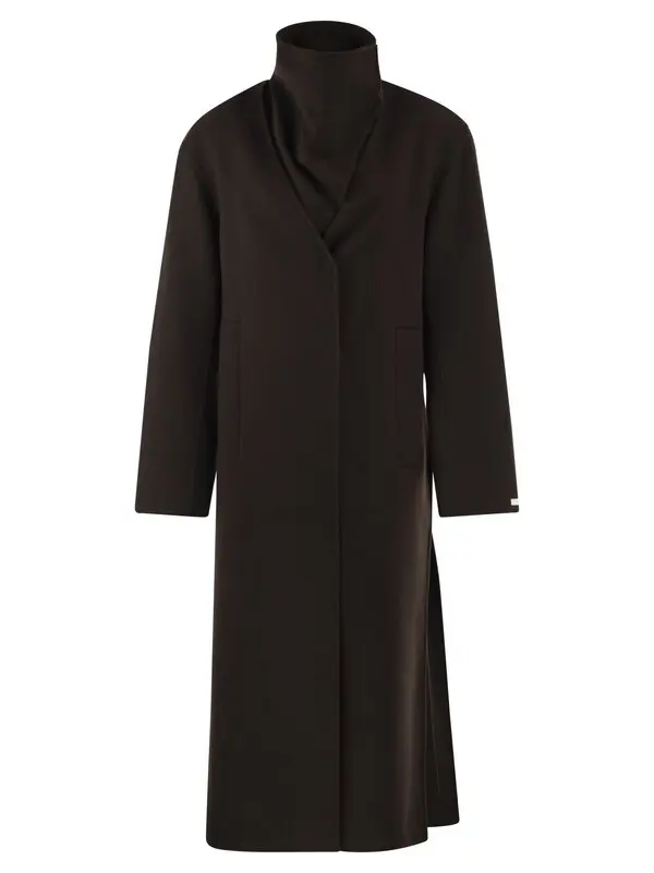 Sportmax Spsassenso Long Virgin Wool Coat With High Neck - Brown