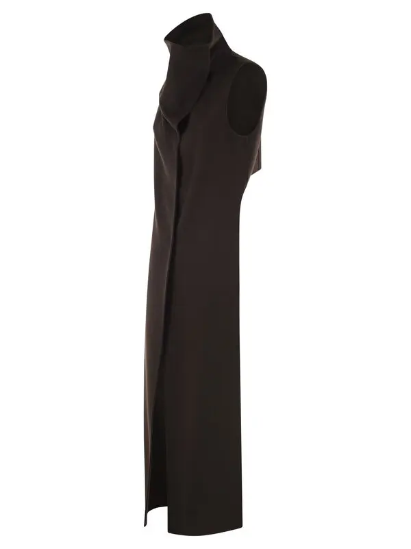 Sportmax Spsassenso Long Virgin Wool Coat With High Neck - Brown