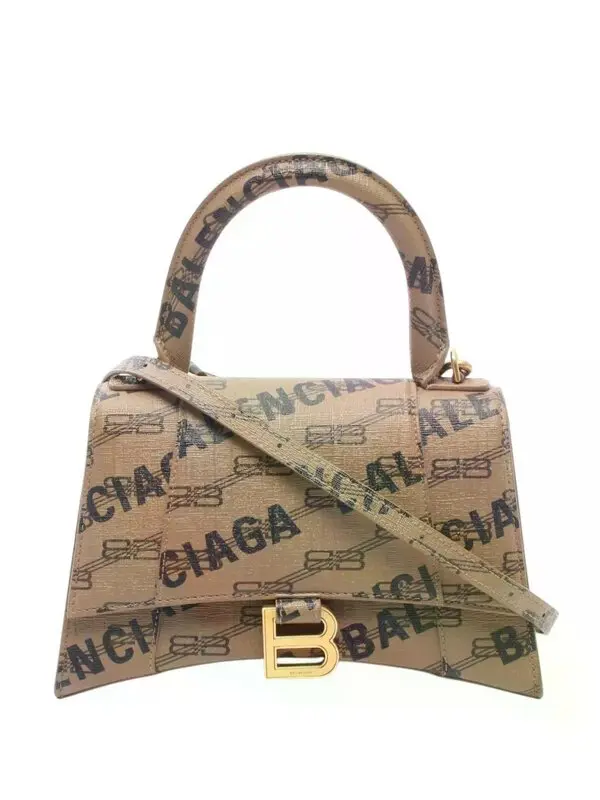 Balenciaga 2018-2026 Small Bb Monogram Coated Canvas Hourglass Top Handle Bag Satchel