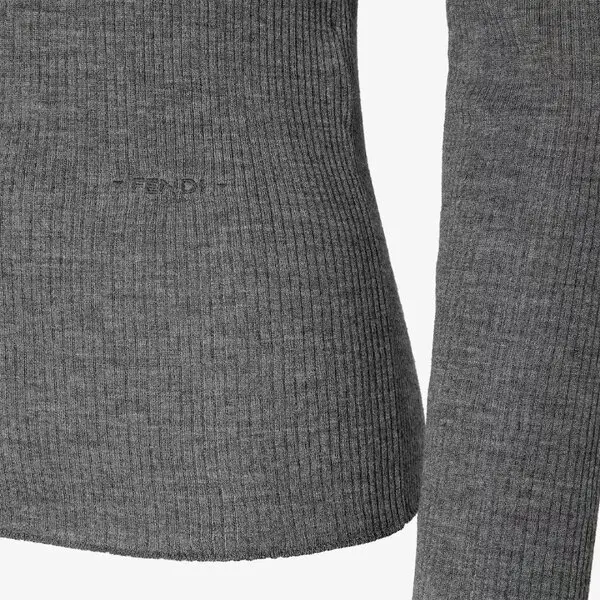 Fendi Gray Melange Wool Ribbed Sweater