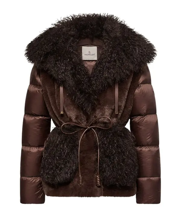 Moncler Drawstring Faux Fur Puffer Coat