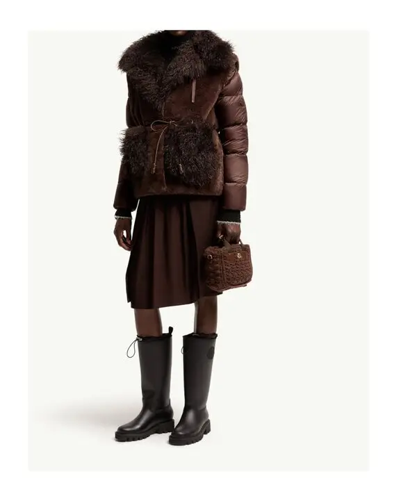 Moncler Drawstring Faux Fur Puffer Coat