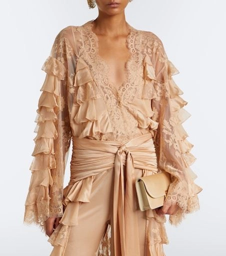 Zimmermann Lace-trimmed Ruffled Silk Blouse