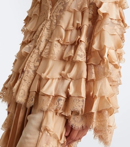Zimmermann Lace-trimmed Ruffled Silk Blouse