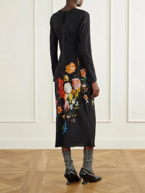 Dries Van Noten Floral-print Crepe-satin Midi Dress