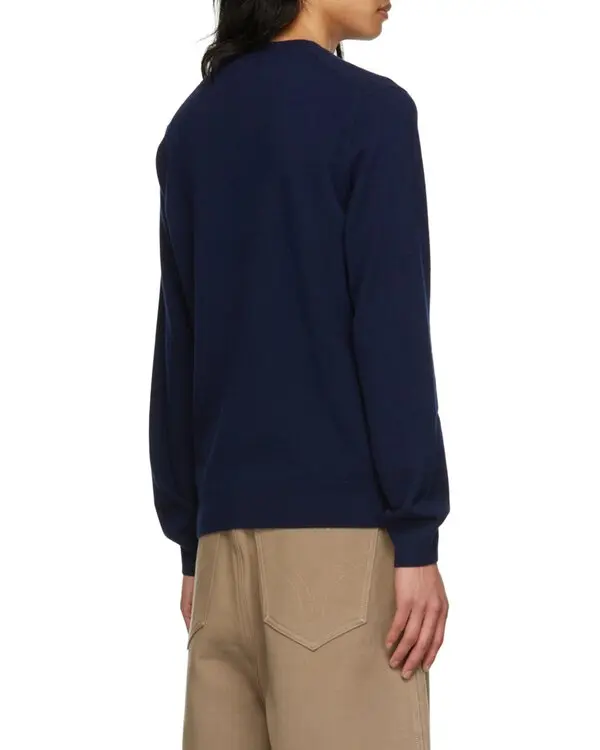 Comme Des Garçons Navy Blue Round Neck Long-sleeved Sweater