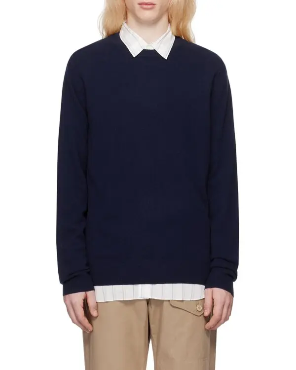 Comme Des Garçons Navy Blue Round Neck Long-sleeved Sweater