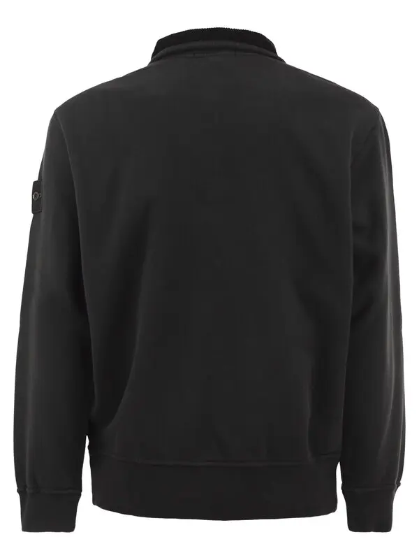 Stone Island Cotton Sweatshirt With High Neck And Half Zip - Black