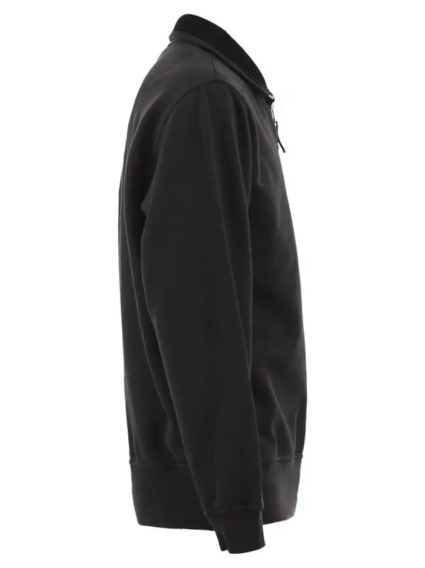 Stone Island Cotton Sweatshirt With High Neck And Half Zip - Black