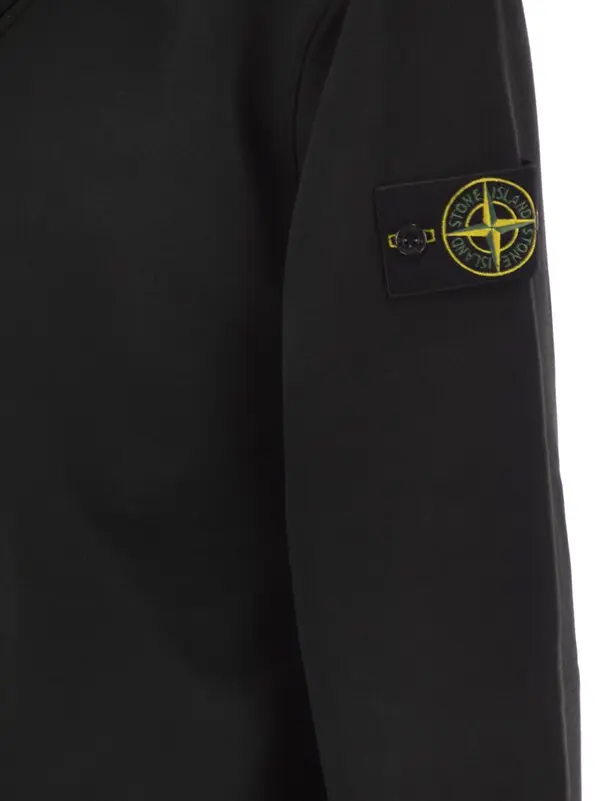 Stone Island Cotton Sweatshirt With High Neck And Half Zip - Black