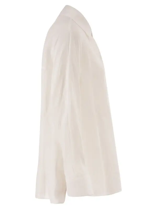 Max Mara Smmgala Linen Shirt With Fluid Silhouette And Patch Pocket - White