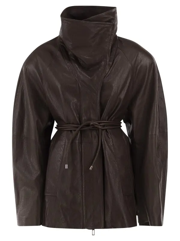 Sportmax Spsalaggio Lamb Leather Jacket With High Neck And Belt