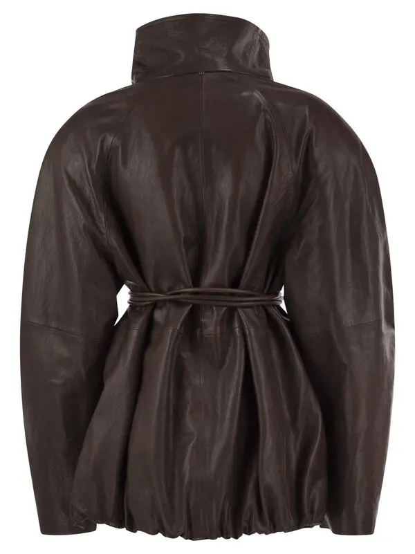 Sportmax Spsalaggio Lamb Leather Jacket With High Neck And Belt
