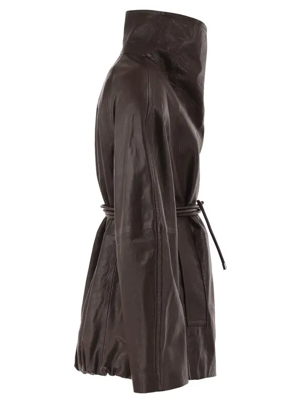 Sportmax Spsalaggio Lamb Leather Jacket With High Neck And Belt