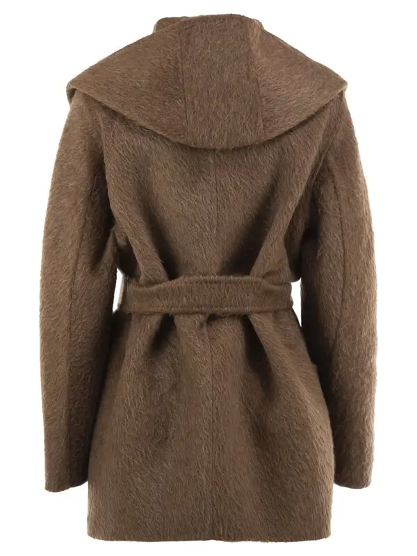 Max Mara Mxsgolf Camel And Mohair Hooded Wrap Coat - Brown