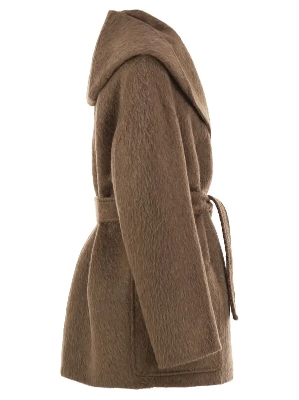Max Mara Mxsgolf Camel And Mohair Hooded Wrap Coat - Brown