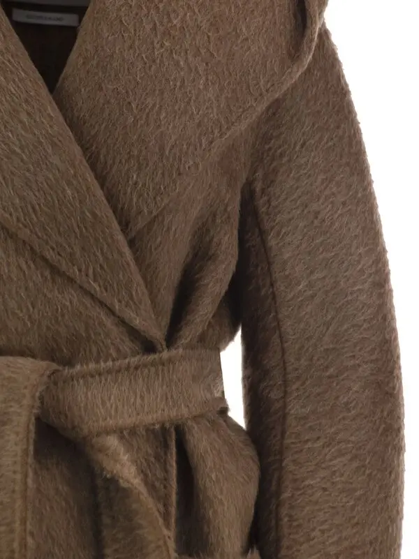 Max Mara Mxsgolf Camel And Mohair Hooded Wrap Coat - Brown