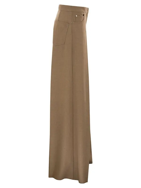 Max Mara Mxmugola Wide-leg Camel And Virgin Wool Blend Trousers
