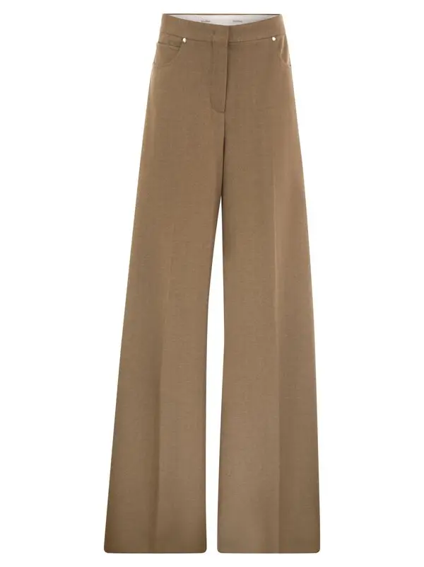 Max Mara Mxmugola Wide-leg Camel And Virgin Wool Blend Trousers - Brown