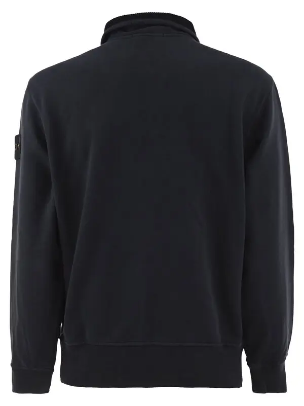 Stone Island Cotton Sweatshirt With High Neck And Half Zip - Blue