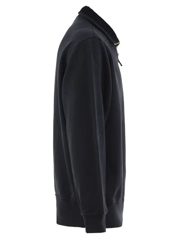 Stone Island Cotton Sweatshirt With High Neck And Half Zip - Blue