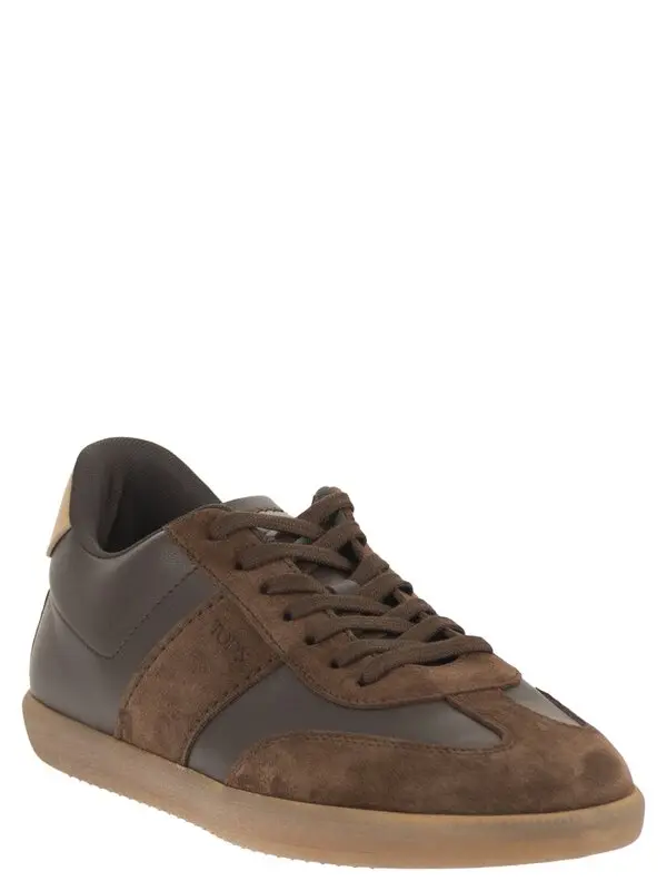 TOD'S Leather And Suede Sneakers With Rubber Sole - Brown