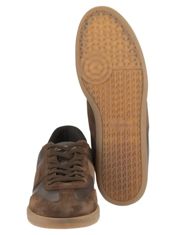 TOD'S Leather And Suede Sneakers With Rubber Sole - Brown