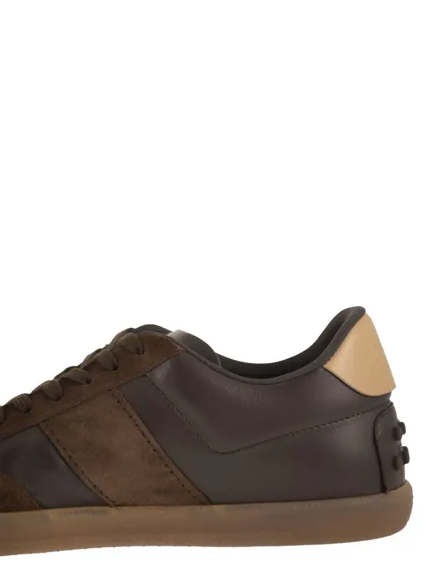 TOD'S Leather And Suede Sneakers With Rubber Sole - Brown