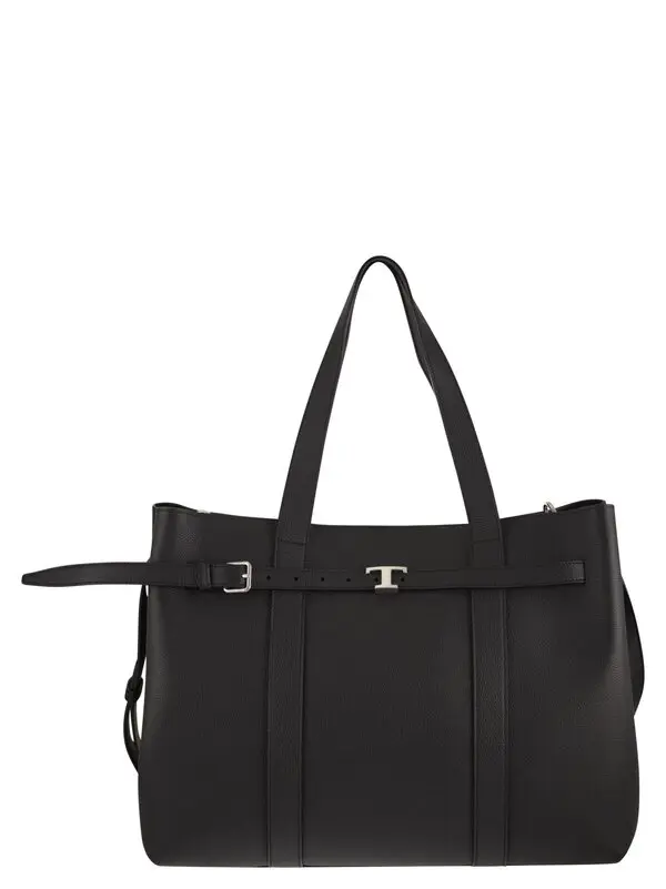 TOD'S Tumbled Calfskin Leather Tote Bag - Black