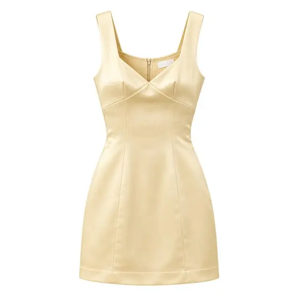BELSIZE25 Gold / Yellow Golden Time Dress – Heavyweight Satin Sweetheart Mini Dress In Soft Gold - Gold/yellow