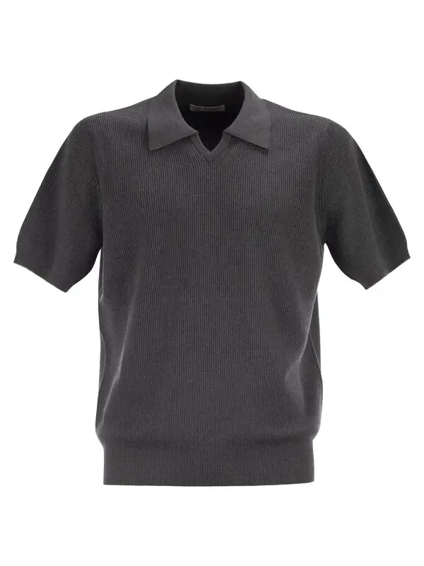 Brunello Cucinelli Cotton Rib Knit Polo Shirt