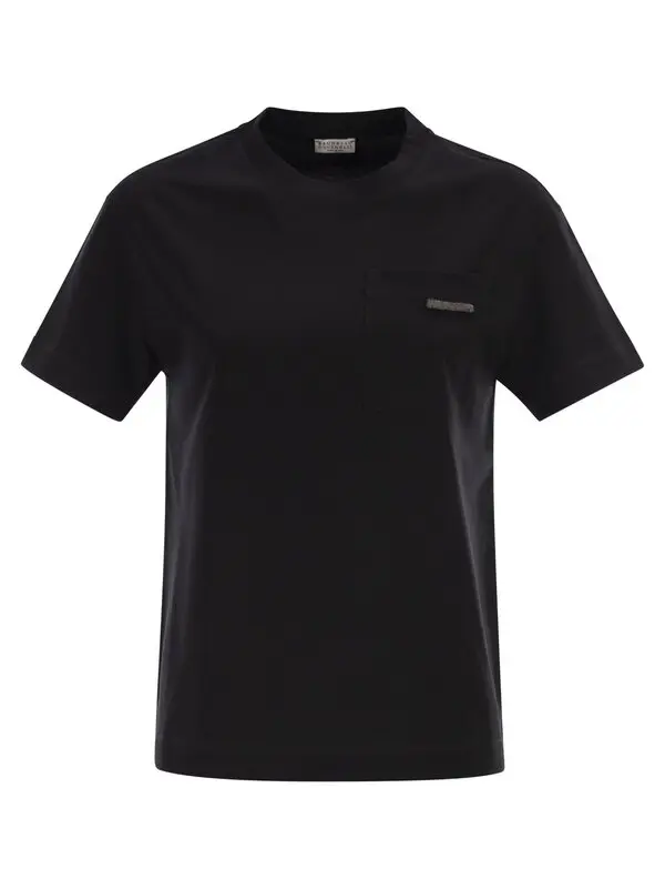 Brunello Cucinelli Cotton Jersey T-shirt With Shiny Tab - Black
