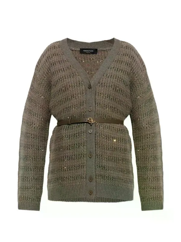 Fabiana Filippi Sequin-embellished Belted Cardigan - Brown