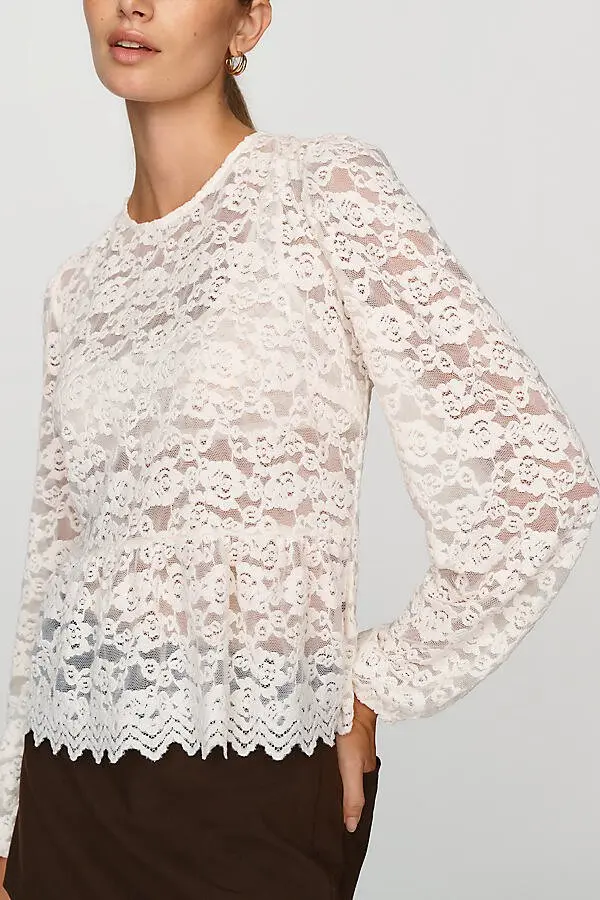 DOLAN LEFT COAST Sheer Lace Peplum Top - Cream
