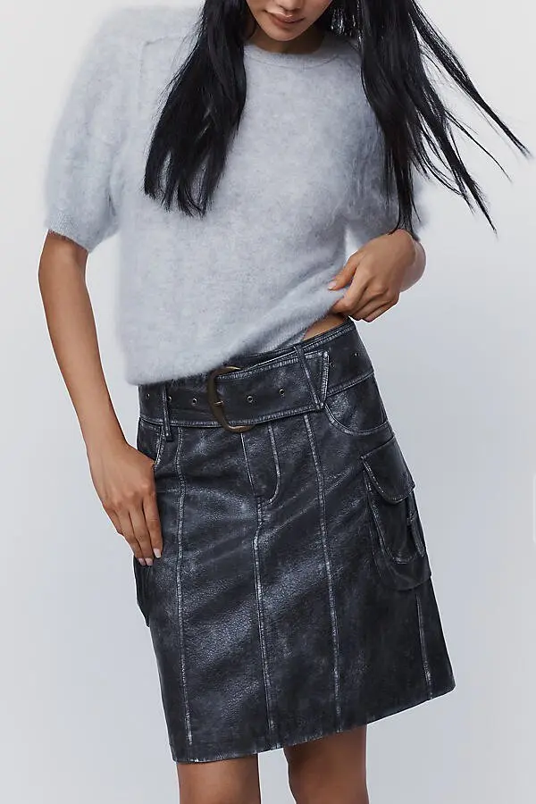 Anthropologie Faux Leather Belted Skirt