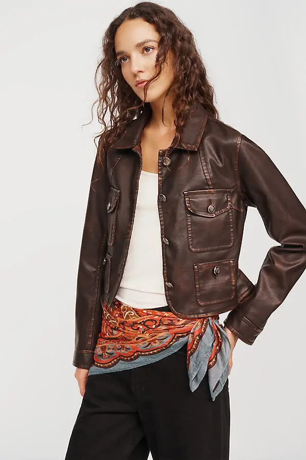 PILCRO Mare Shrunken Faux Leather Jacket