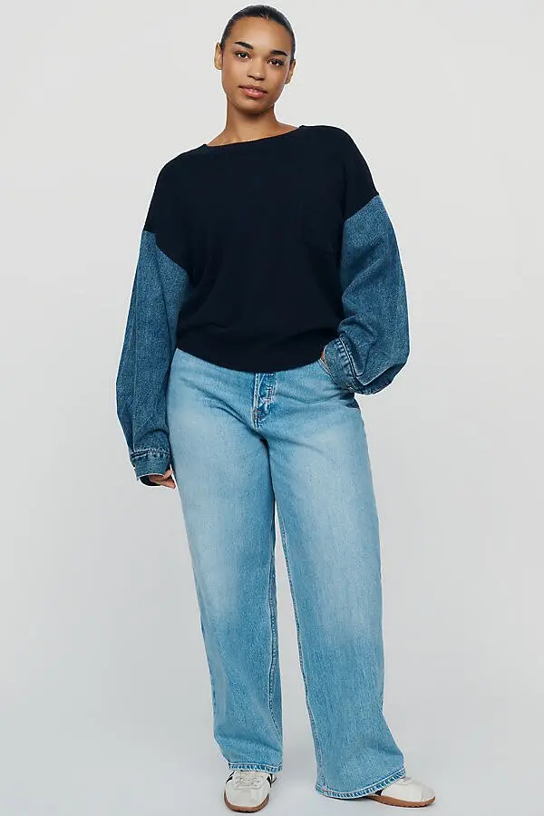 English Factory Plus Denim Twofer Sweatshirt