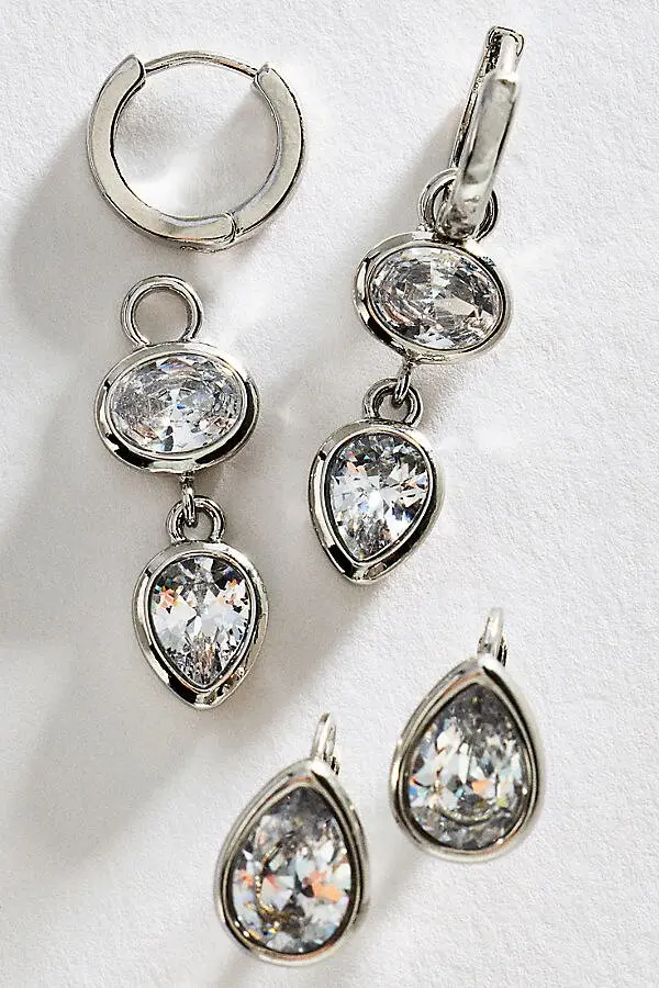 Anthropologie Bezel Huggie Hoop Earrgs - Silver