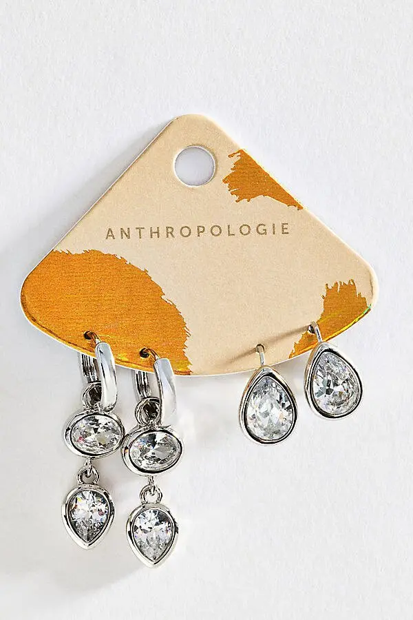 Anthropologie Bezel Huggie Hoop Earrgs - Silver