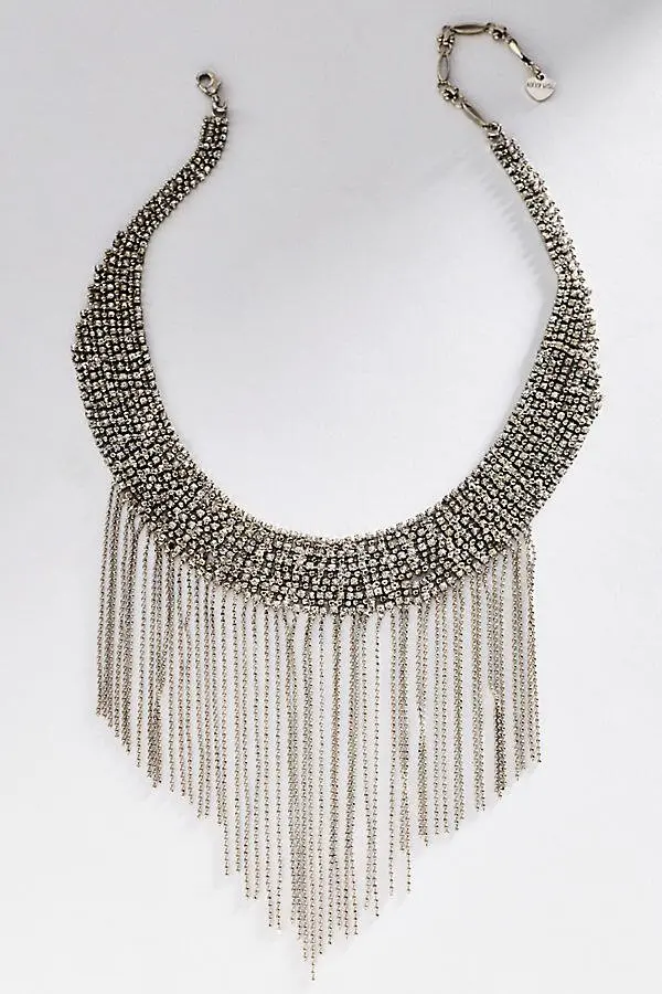 Anthropologie Beaded Frge Necklace - Silver
