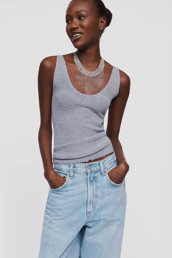 Anthropologie Beaded Frge Necklace - Silver