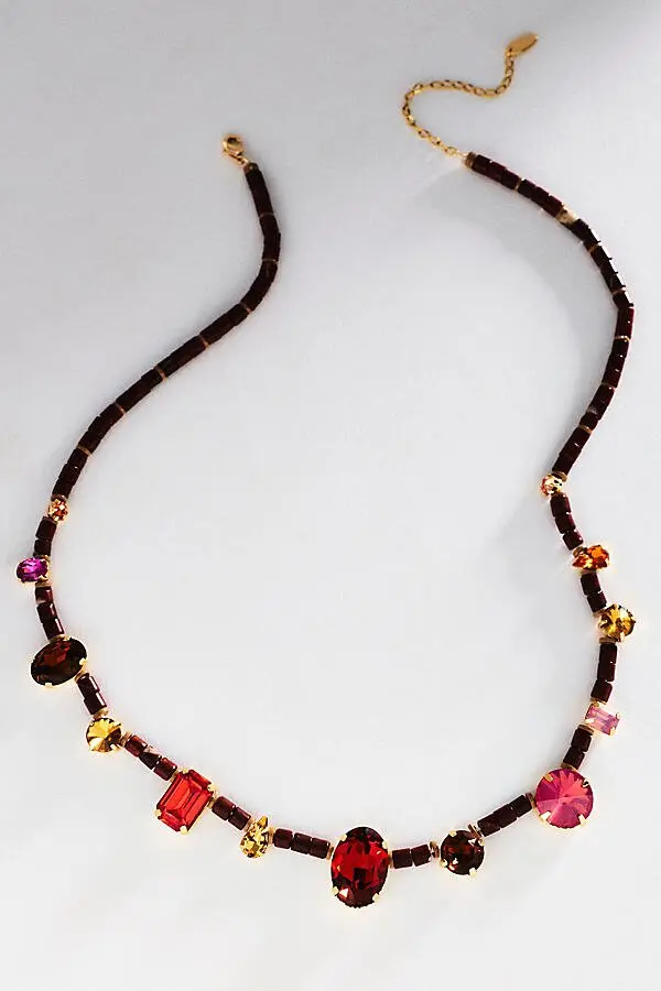 Anthropologie Mixed Crystal Beaded Necklace - Wine