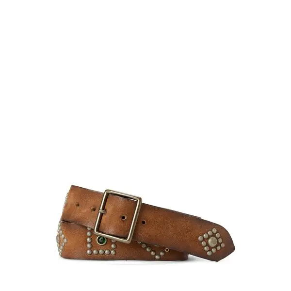 Ralph Lauren Studded Roughout Leather Belt