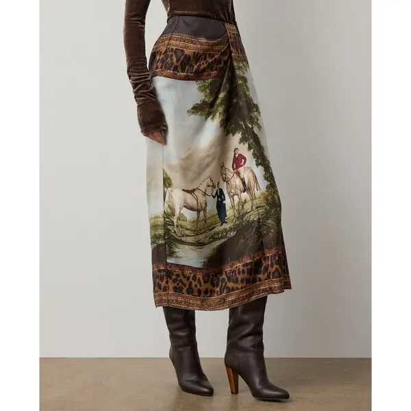 Ralph Lauren Debbie Scenic-print Silk Twill Skirt