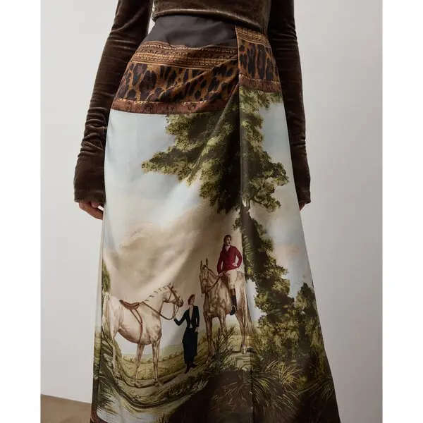 Ralph Lauren Debbie Scenic-print Silk Twill Skirt